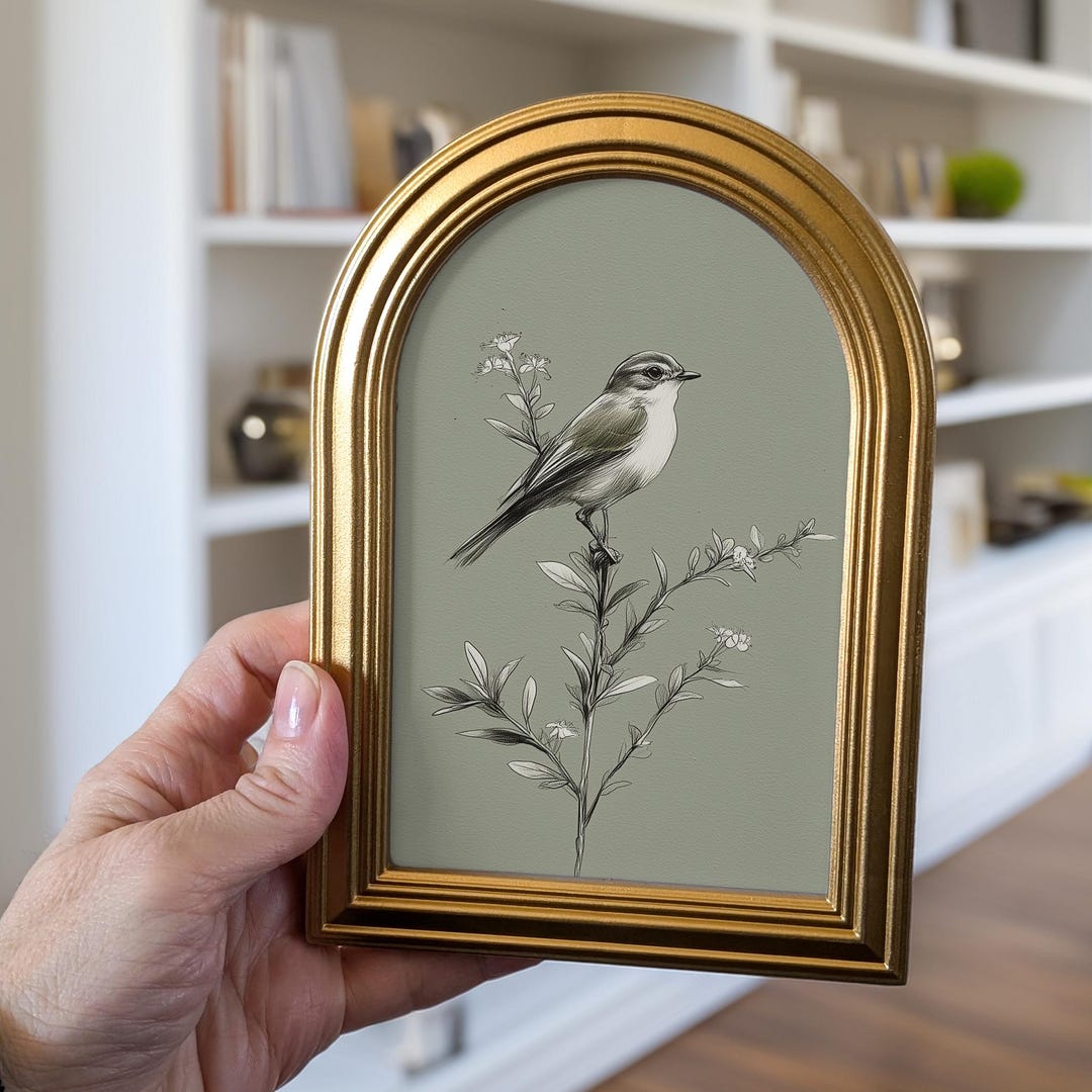 Small Gold Arched Frame Bird Art Print : Affordable Housewarming Gift ...