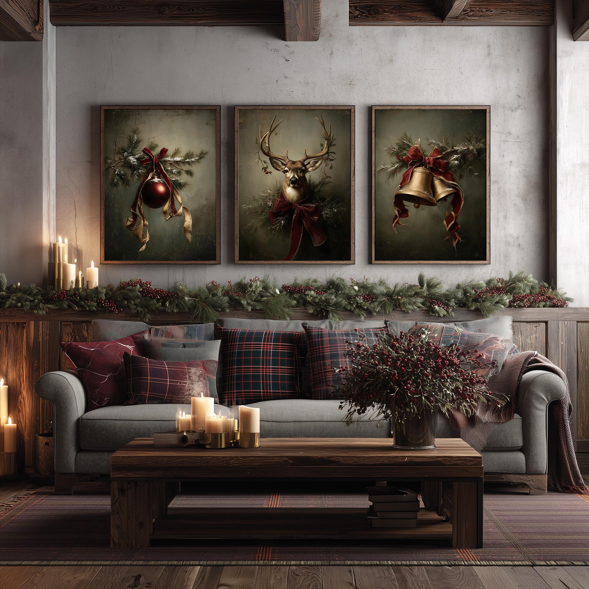 Classic Christmas Art Print Set of 3, Traditional Holiday Decor - Etsy