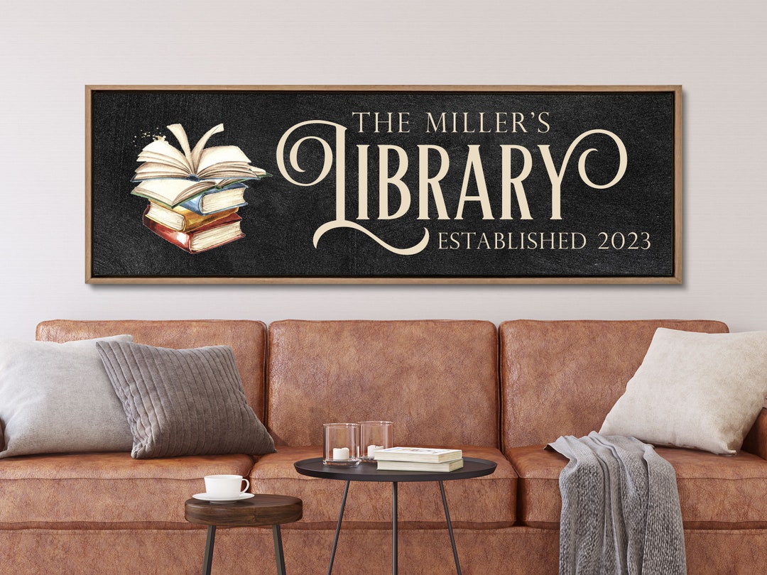 Personalized Library Sign With Watercolor Book Artwork - Etsy
