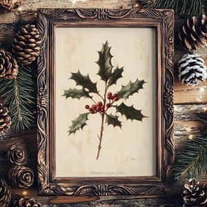 Vintage Christmas Holly Art Print: Winter Botanical Wall Decor - Etsy