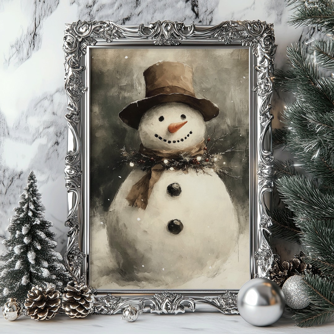 Vintage Snowman Art Print, Snowman Art Print, Christmas Wall Art - Etsy