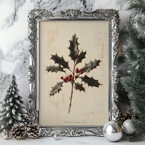 Vintage Christmas Holly Art Print: Winter Botanical Wall Decor - Etsy