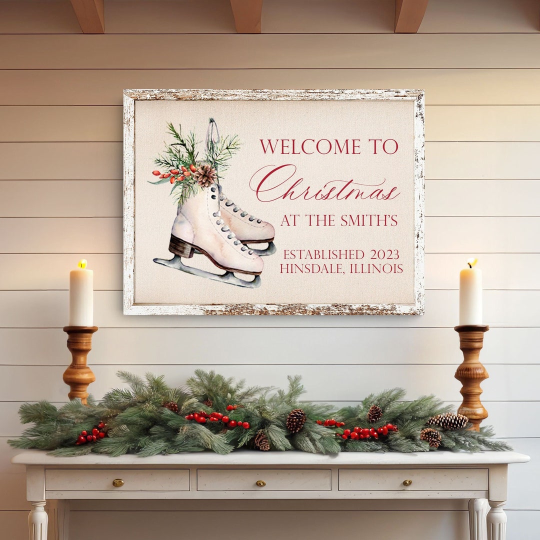 Personalized Christmas Sign, Rustic Christmas Sign, Ice Skates ...