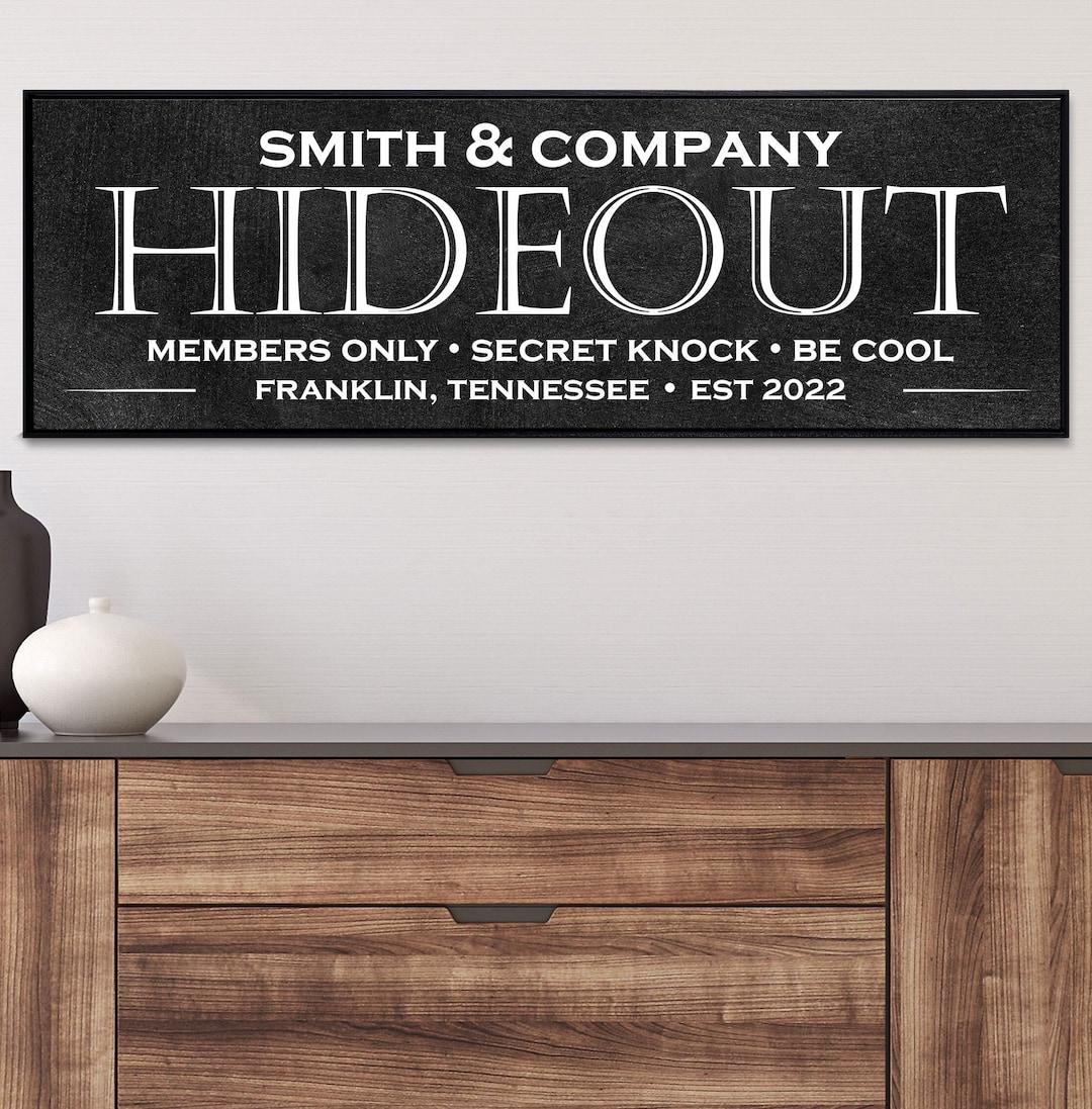 Personalized Hideout Sign, Custom Basement Lounge Sign, Personalized ...