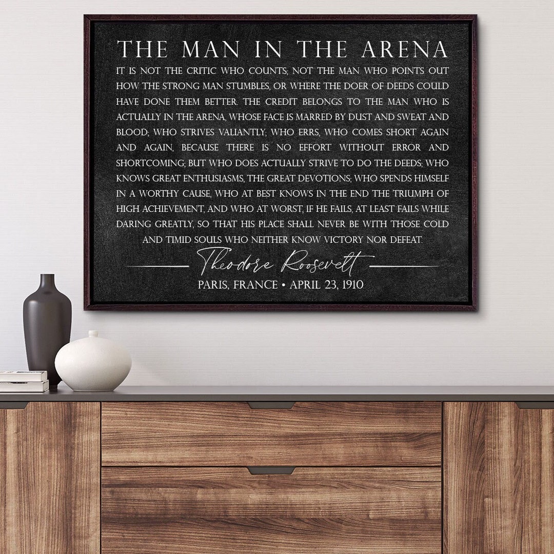 The Man in the Arena Sign With Black Background, Office Wall Decor ...