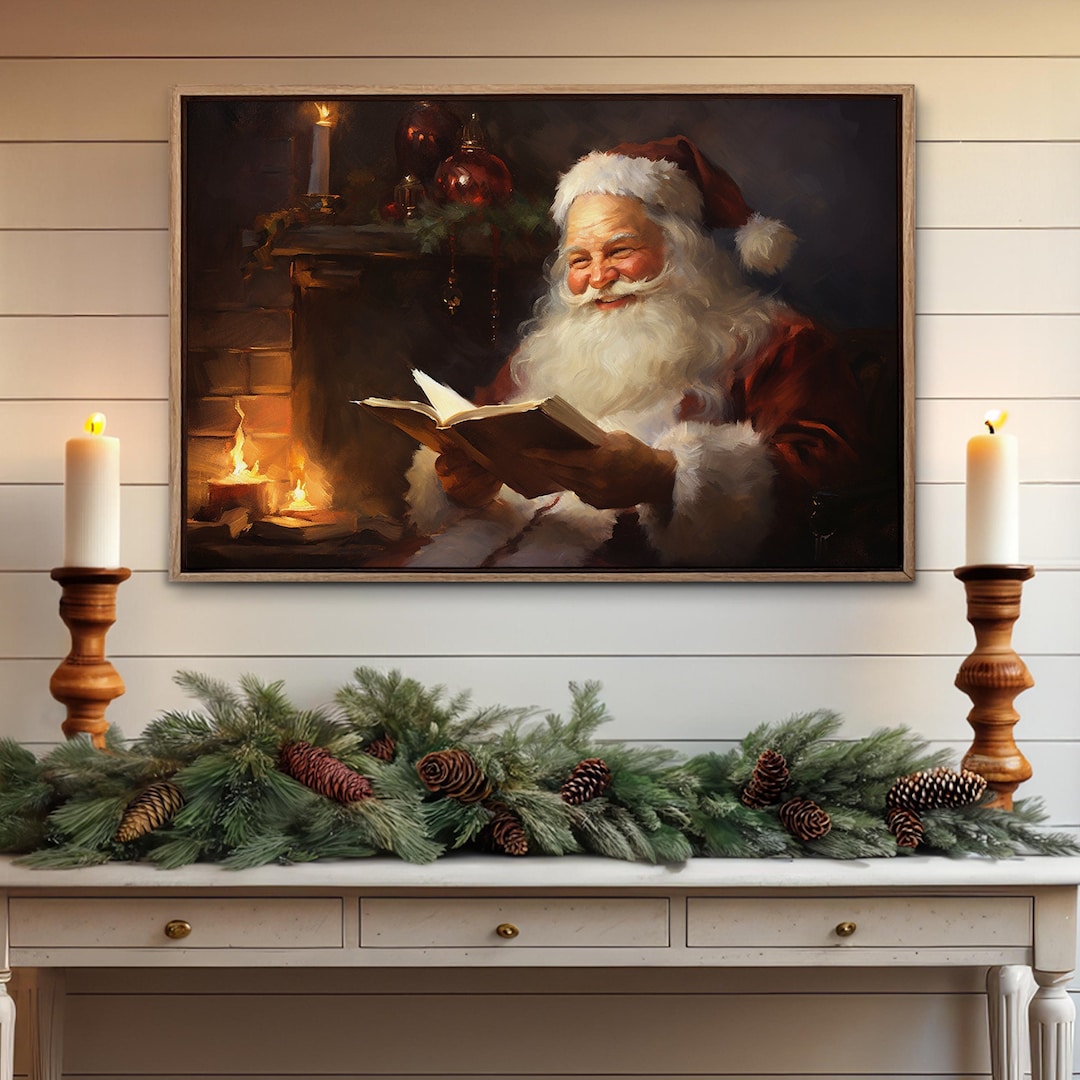 Vintage Christmas Wall Art, Santa Portrait, Rustic Seasonal Holiday ...