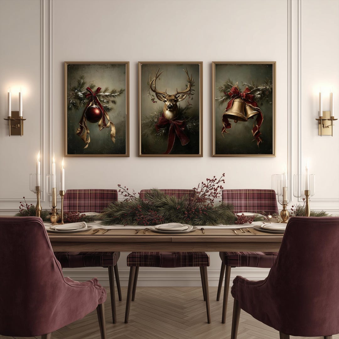 Classic Christmas Art Print Set of 3, Traditional Holiday Decor - Etsy