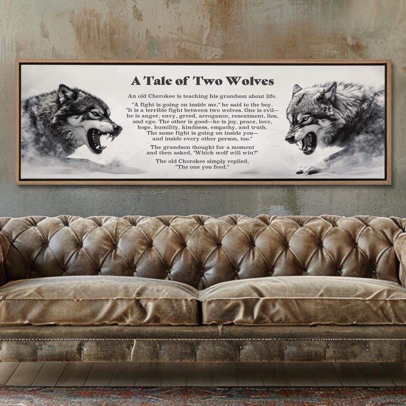 Tale of Two Wolves Artwork, Native American Story, the Wolf You Feed - Etsy
