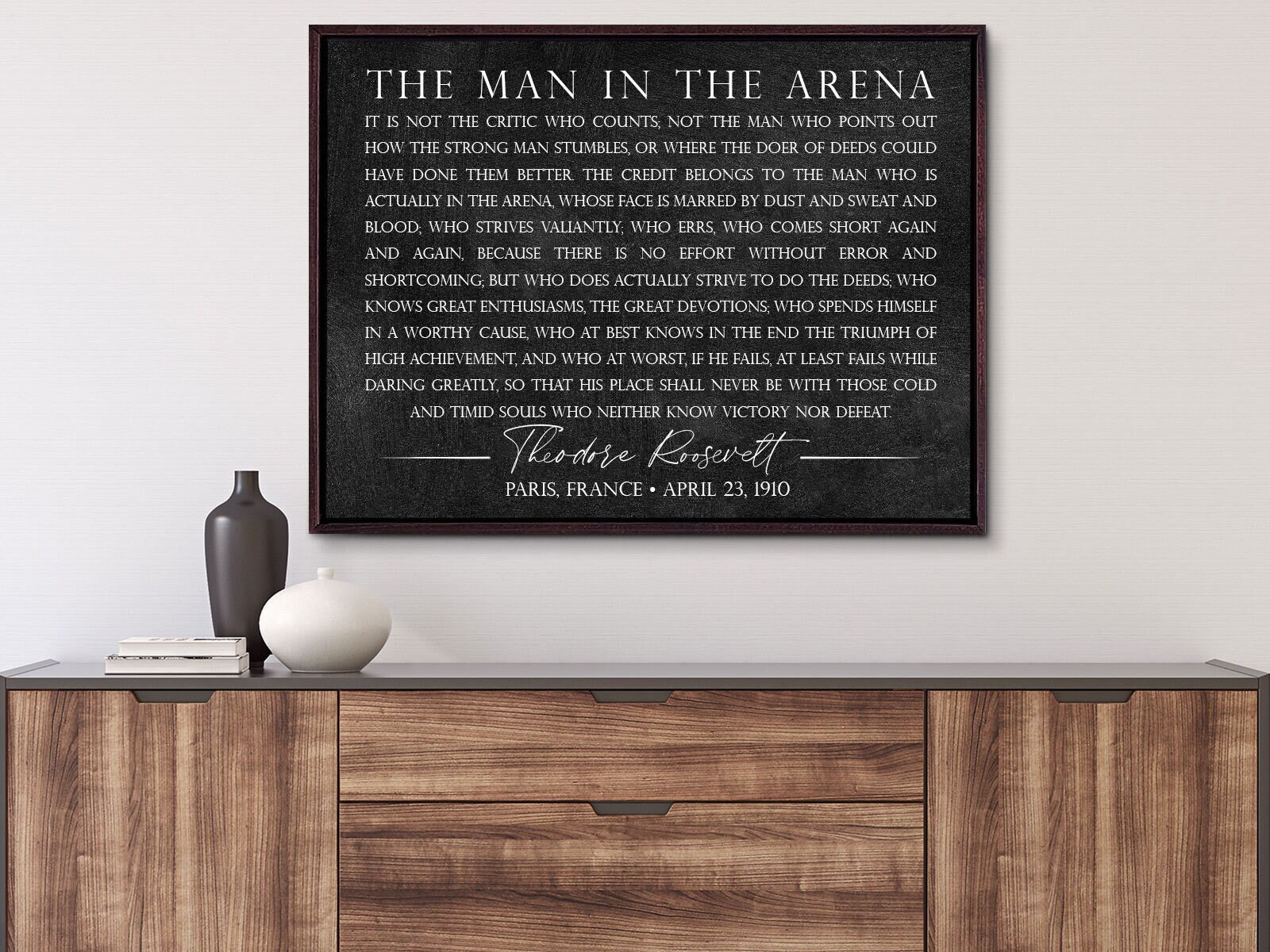 The Man in the Arena Sign With Black Background Office Wall - Etsy