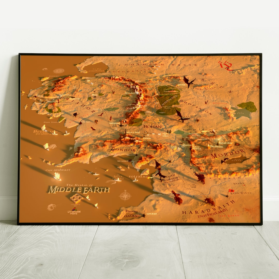 Mapa de la Tierra Media de Tolkien, en color 3D. Impresión de alta ...