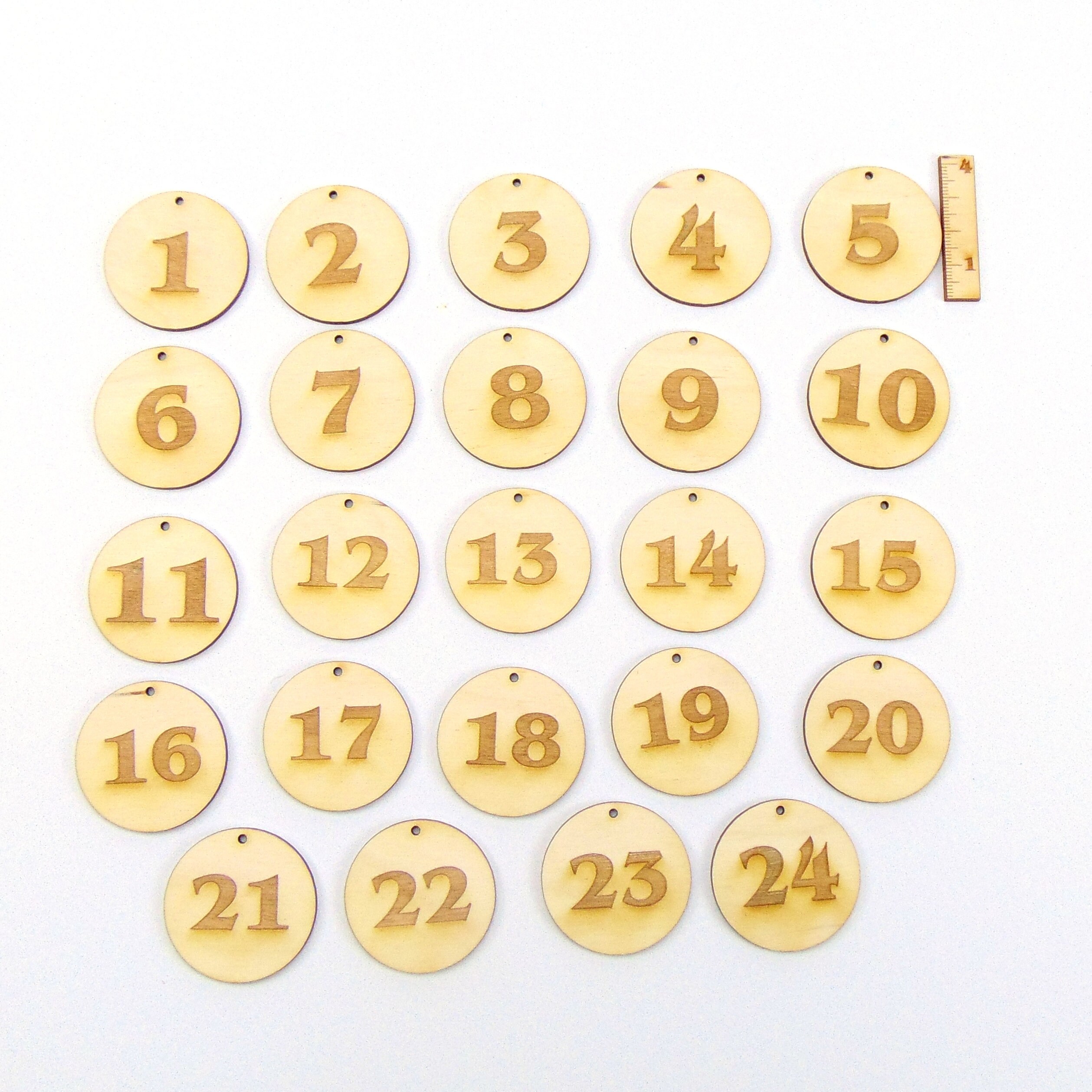 Advent Calendar Numbers 1 24 Round Plates With Hole Wood - Etsy