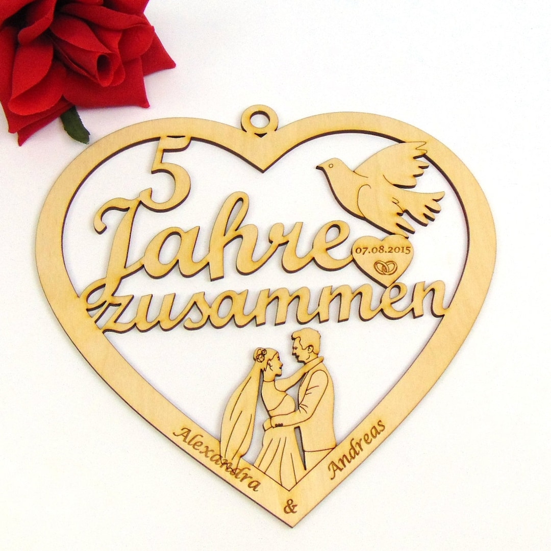Heart - 5 Years Together - Wooden Wedding, Bridal Couple, Wedding Rings ...