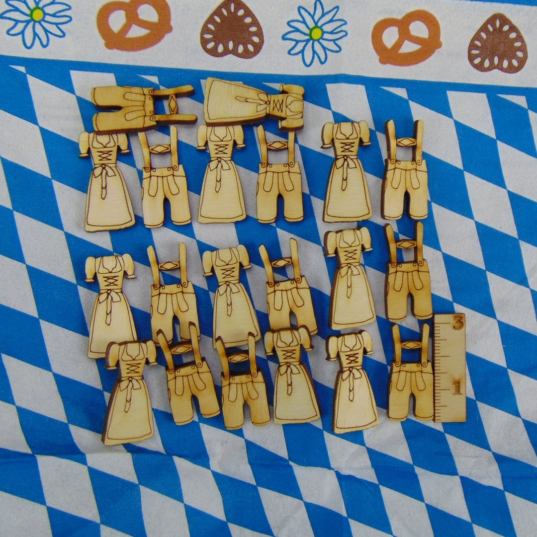 10 Dirndl and 10 Lederhosen 3 Cm as Card Toppers, Scattered Parts ...
