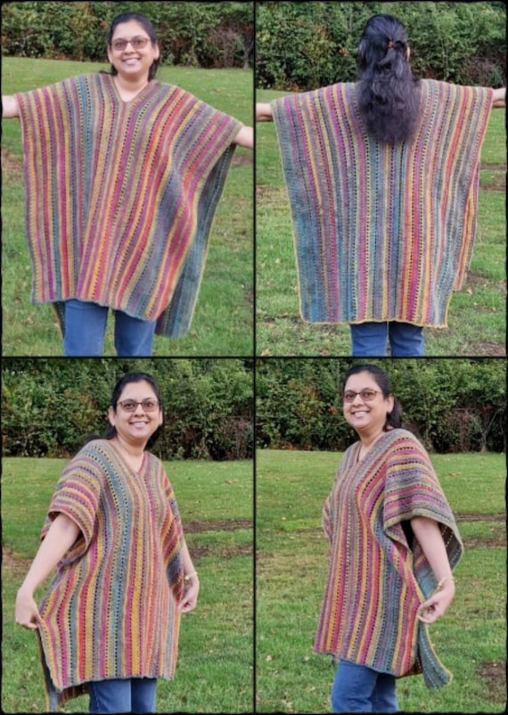 Hand Crocheted Boho Style Poncho in Autumnal Colours - Etsy