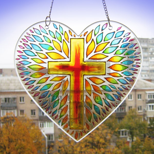 Stained Glass Cross Suncatcher - Etsy