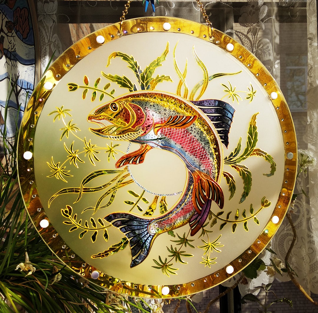 Hand Painted Rainbow Trout Suncatcher: Wildlife Art, Gift for Fisherman ...