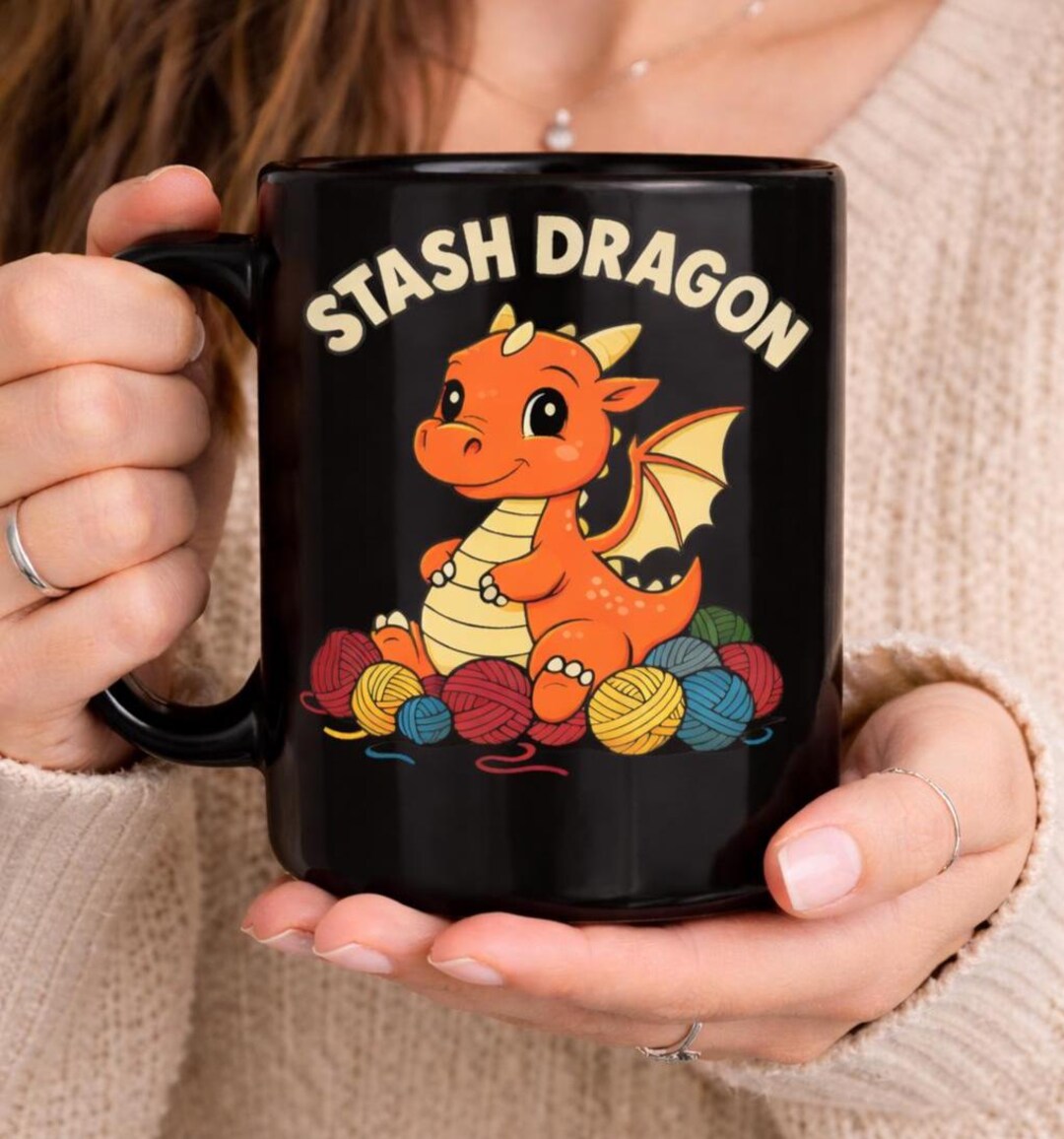 Stash Dragon 15oz Mug - Perfect Gift for Yarn Lovers, Cute Coffee Cup ...