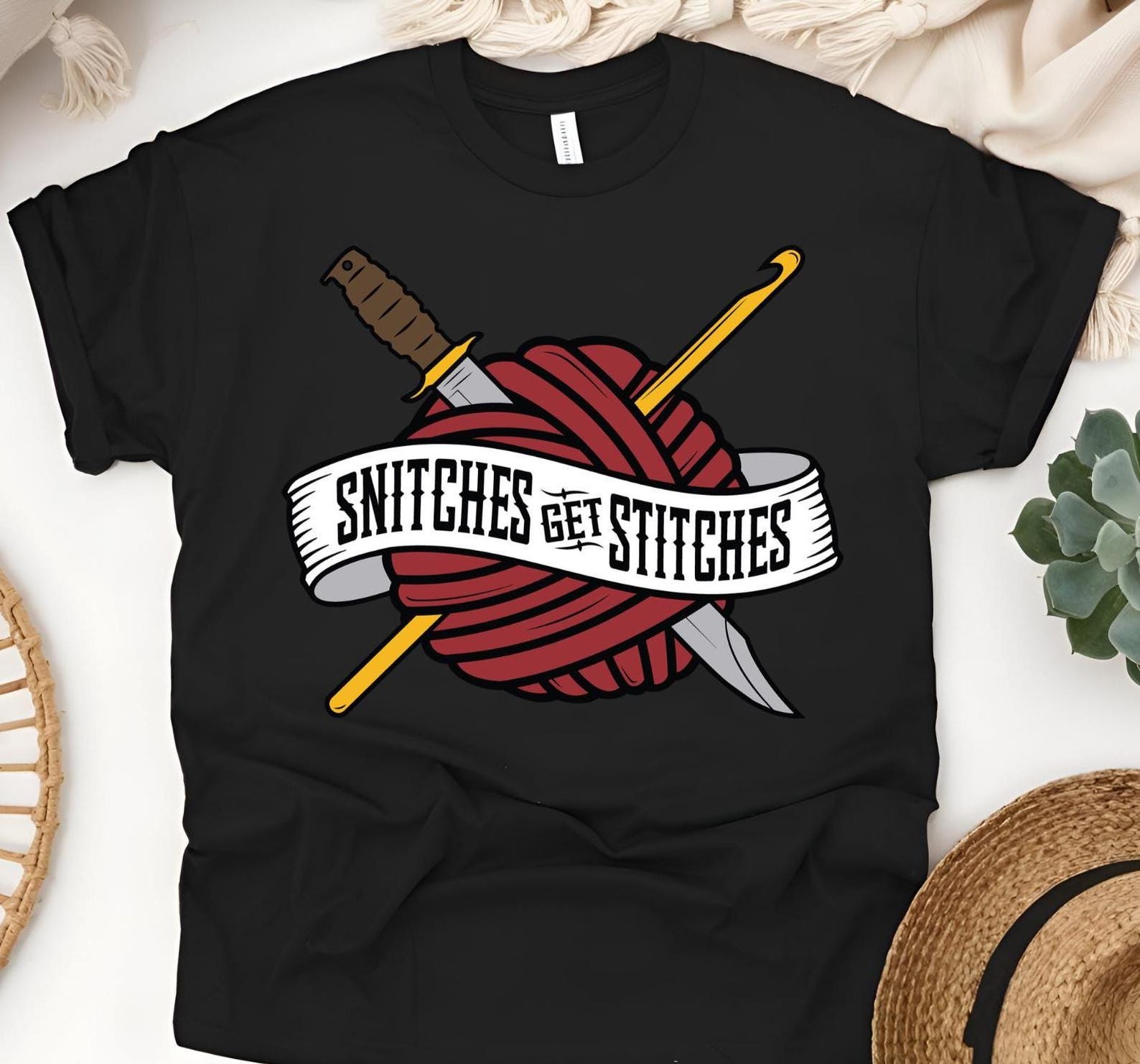 Snitches Get Stitches Tee, Crochet Artist, Cotton T-shirt, Unisex ...