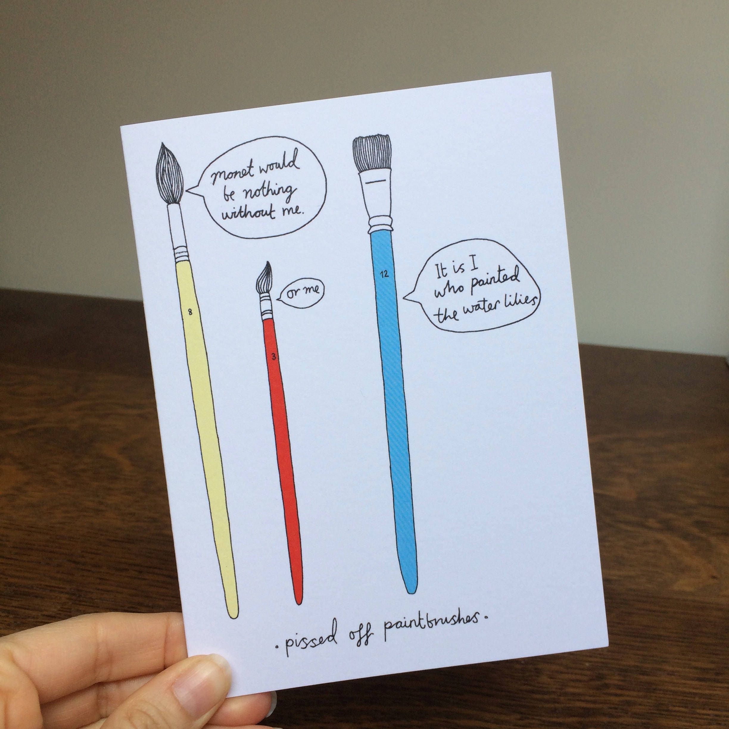 Pissed off paintbrushes hand drawn card Illustrated cards | Etsy