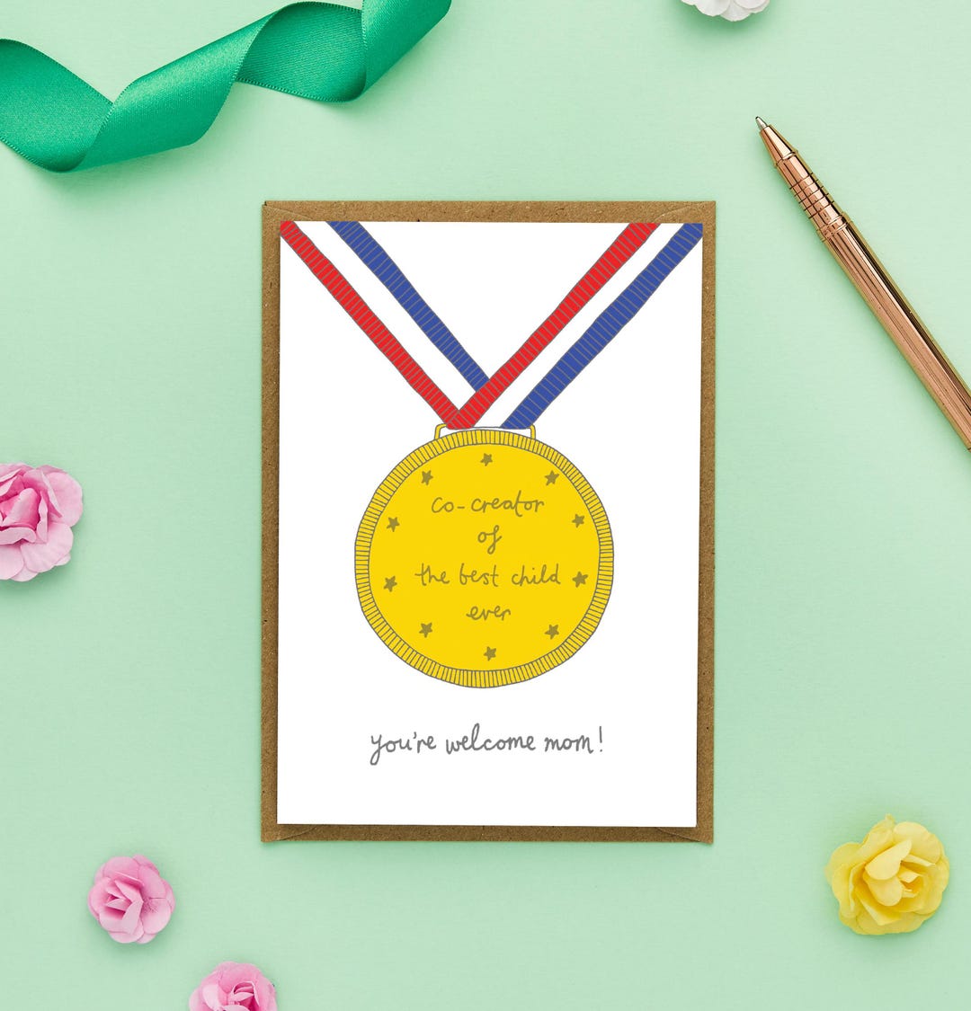 Funny Mother's Day Card | Co-creator Medal | You're Welcome Mom ...