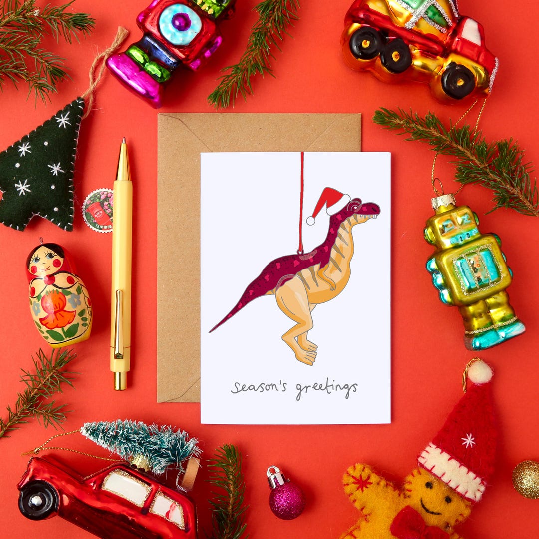 Dinosaur Kitsch Christmas Card T Rex Christmas Card Retro Festive ...