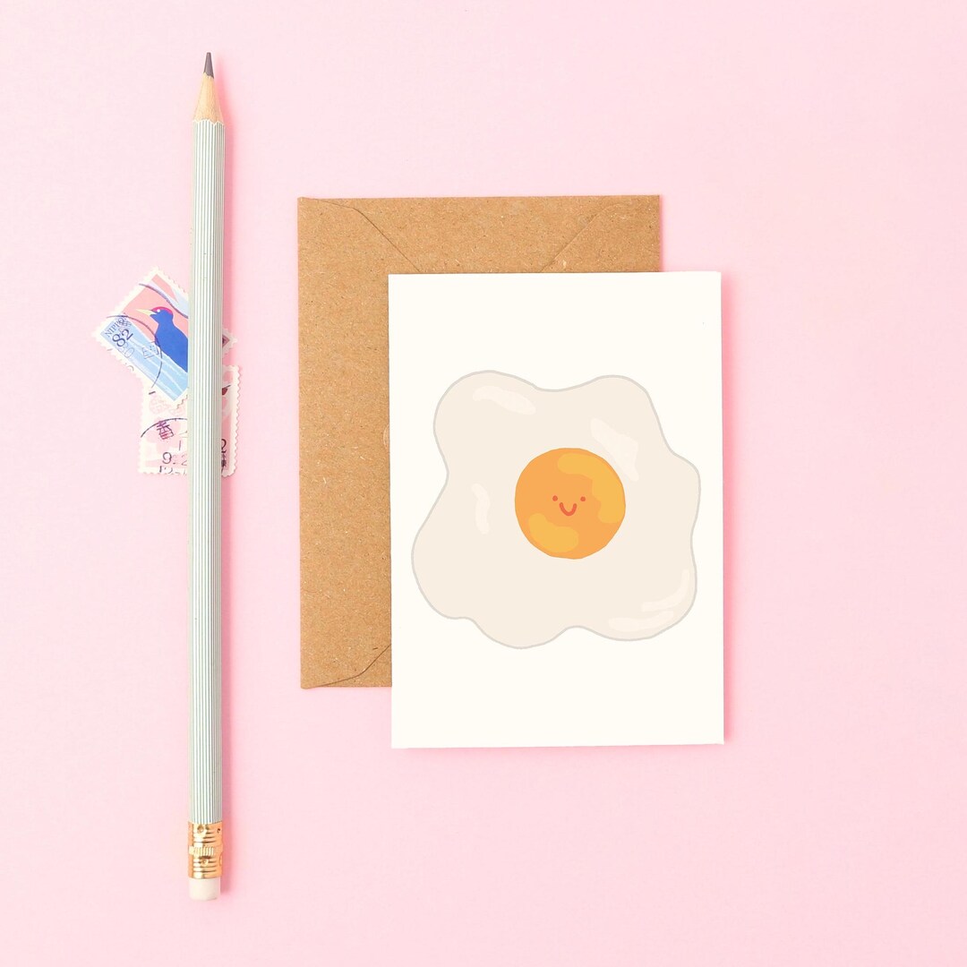 Mini Fried Egg Card | Cute Breakfast Greeting Card | Small Brunch Note ...