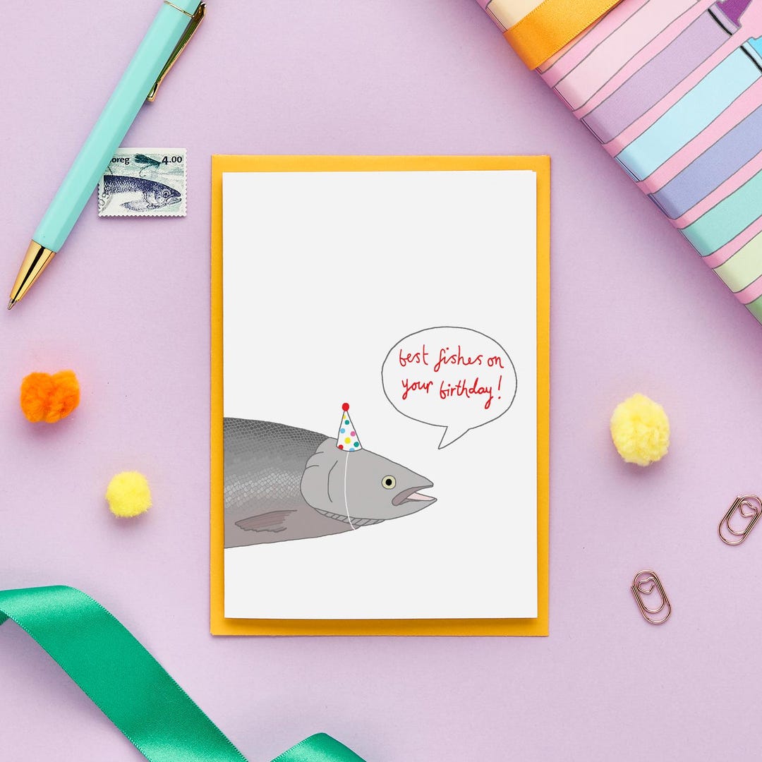 BIRTHDAY CARD - Illustrated Hand Drawn Card - Fish - Best Fishes ...