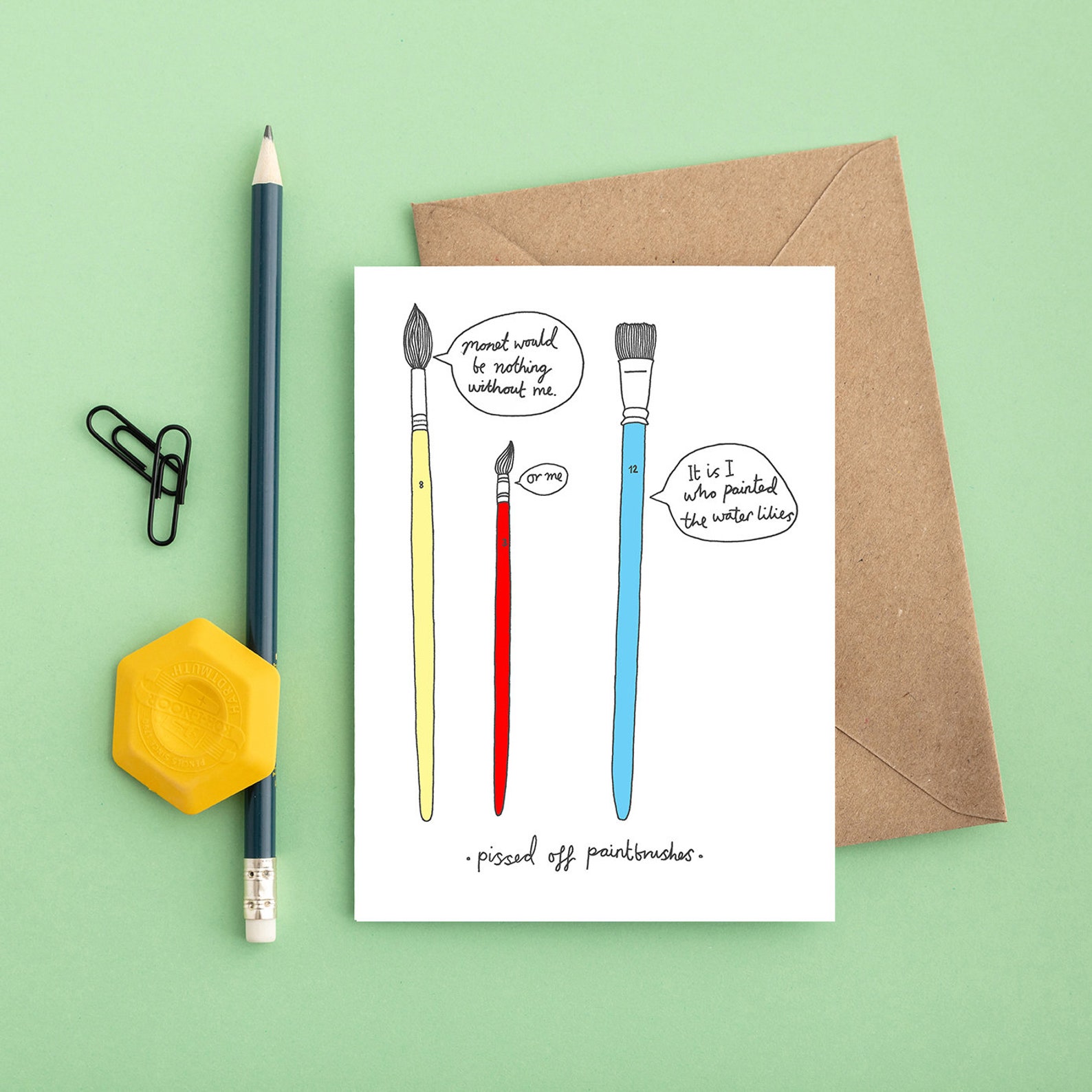 Pissed off Paintbrushes - Hand Drawn Card - Illustrated Cards - Funny ...