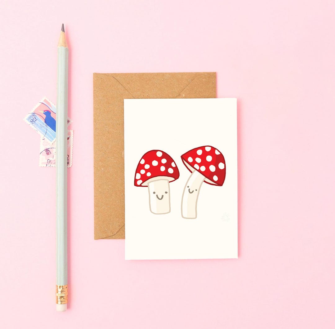 Mini biglietto con funghi magici / Carina cartolina di auguri della ...