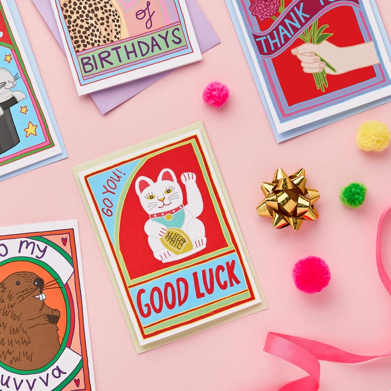 Chinese Cat Good Luck Card | Lucky Cat Greeting Card | Maneki Neko Card ...