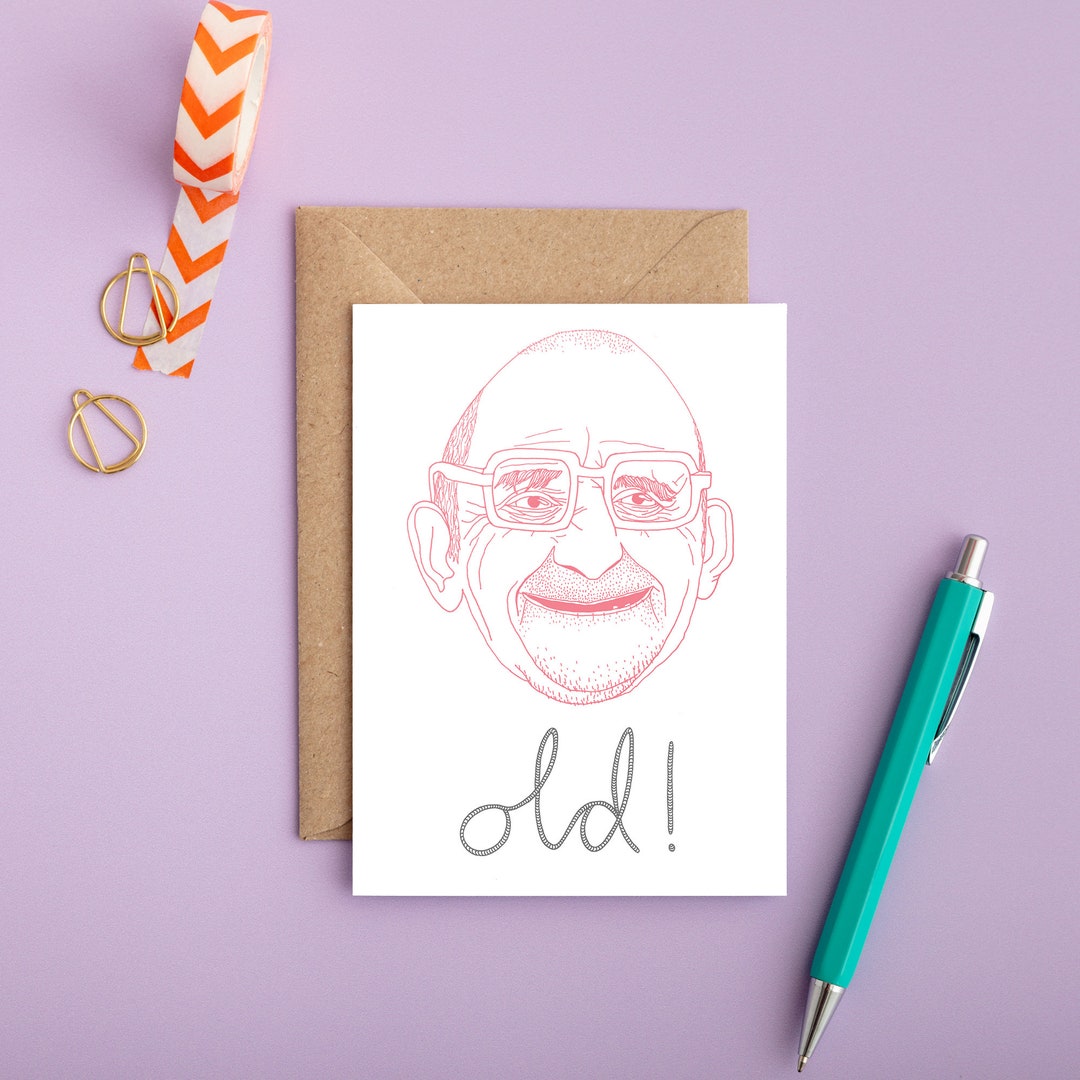 OLD BIRTHDAY CARD Illustrated Hand Drawn Card Funny Card - Etsy