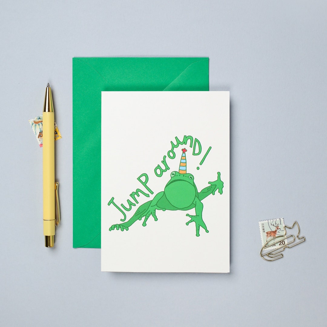 Jump Around Birthday Card | Frog Birthday Card | Frog in a Party Hat - Etsy
