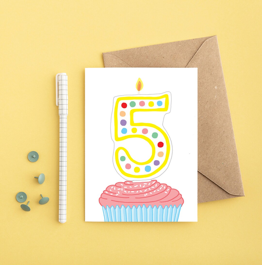 5th Birthday Card Kids Birthday Card Five Birthday Card Birthday ...