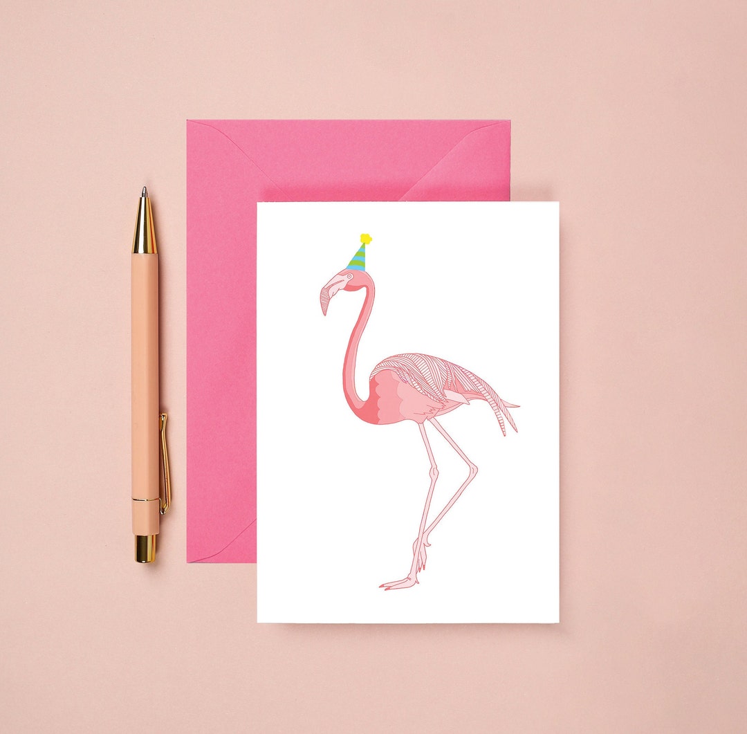 Flamingo Birthday Card Kids Birthday Card Tropical Themed Birthday Card ...