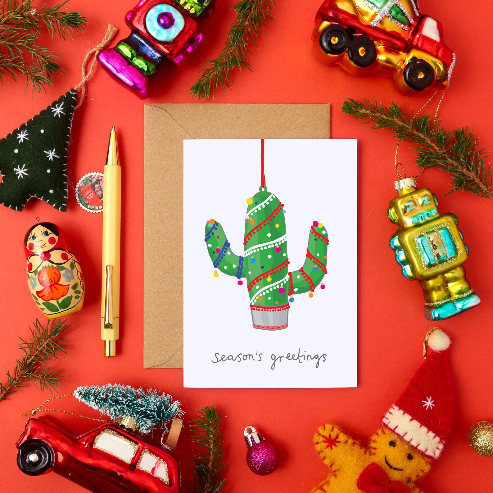 Cactus Christmas Card | Retro Christmas Design | Unique Desert Holiday ...