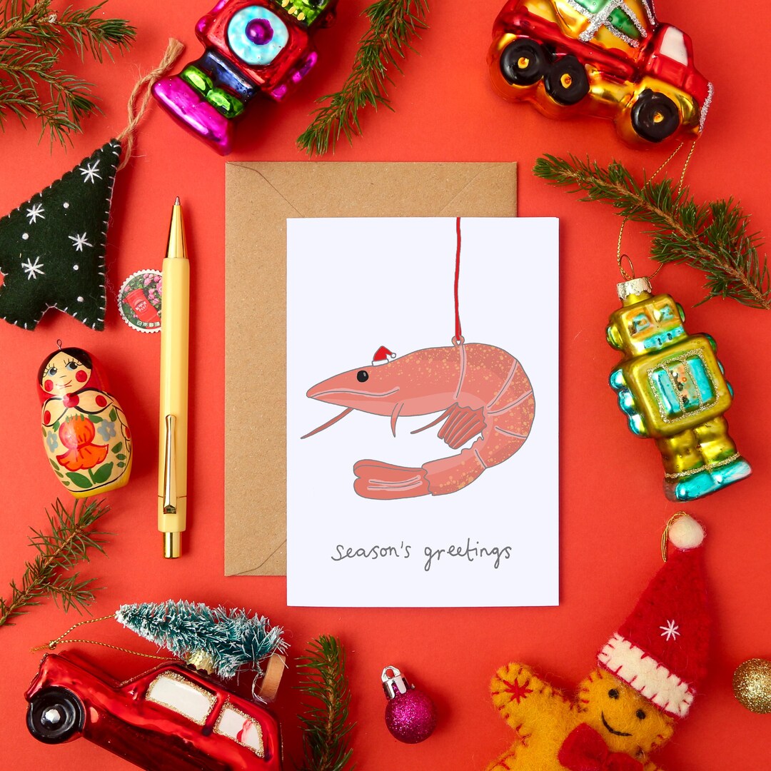 Quirky Prawn Christmas Card | Funny Kitsch Holiday Greeting | Eco ...