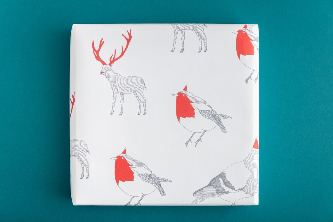 Reindeer Christmas Wrapping Paper | Pigeon | Robin Xmas Wrapping Paper ...
