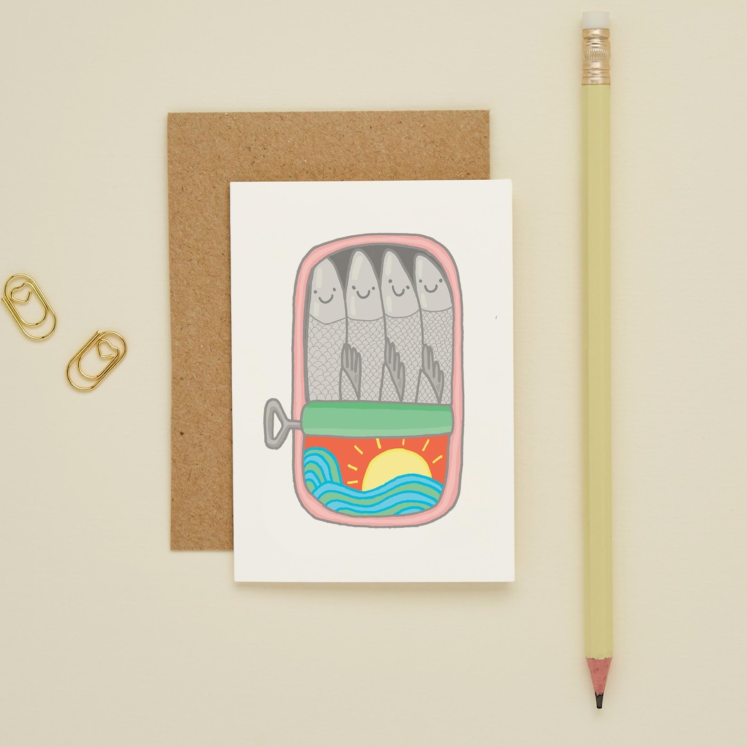 Mini Sardines Greeting Card | Funny Fish Mini Card | Cute Ocean Food ...