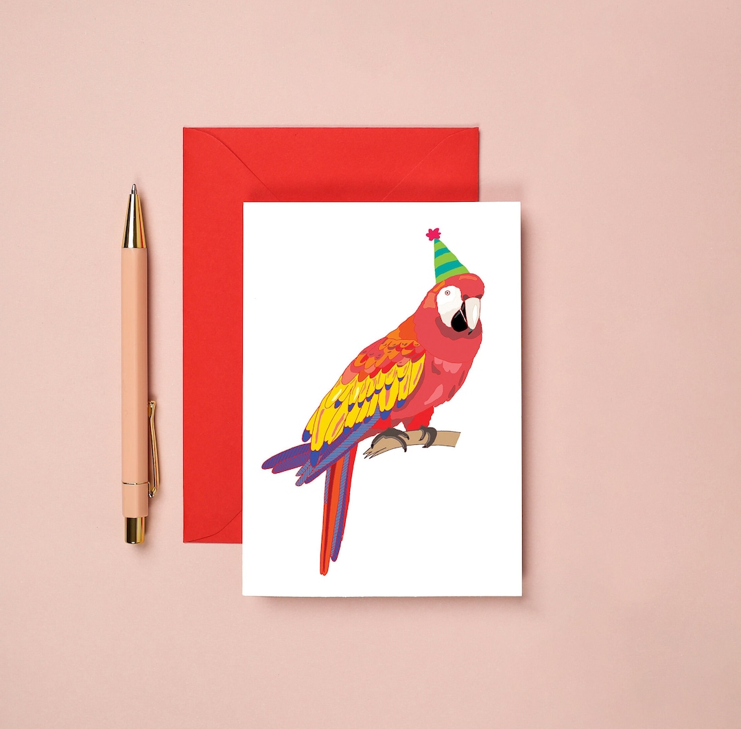 Parrot Birthday Card Tropical Birthday Card Kids Birthday Card Bird ...