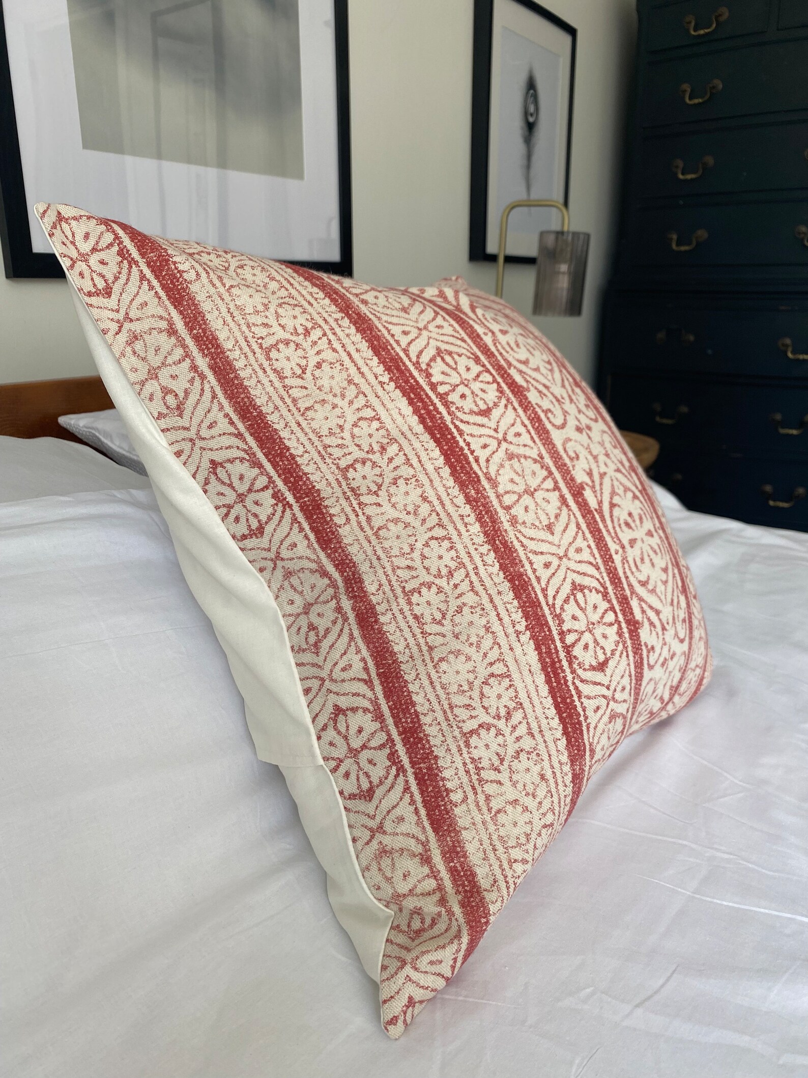 Boho Cushion Cover, French Vintage - Red Striped Pillow - Red Patterned ...