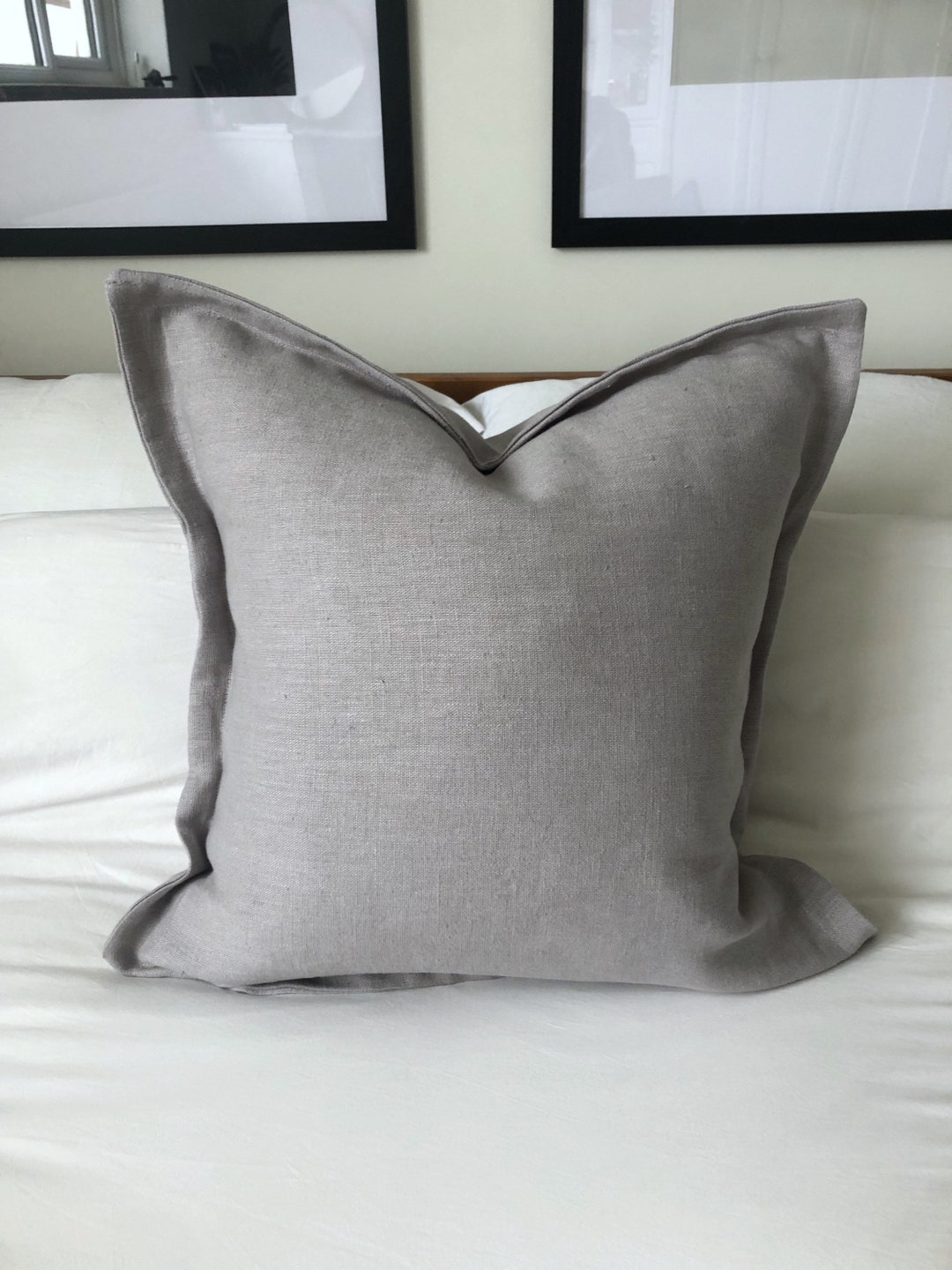 Light Grey Cushion Cover, Oxford Edging Linen Cushion, French Vintage ...