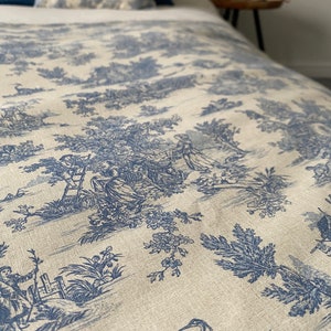 Blue Toile Throw, French Vintage Bedding, Farmhouse Linen, Toile Du ...
