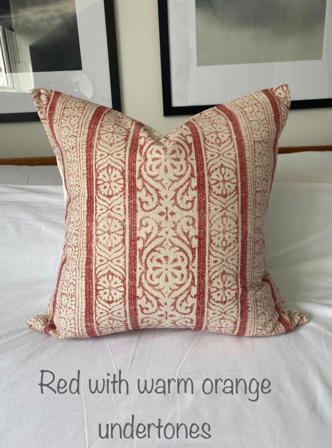 Boho Cushion Cover, French Vintage - Red Striped Pillow - Red Patterned ...