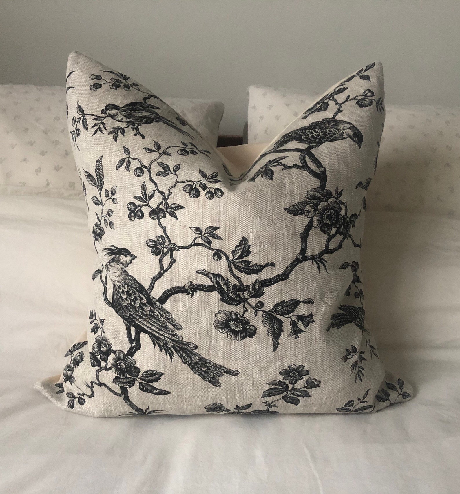 French Country Pillow Covers, Linen Bedding, Black Toile De Jouy, Beige ...