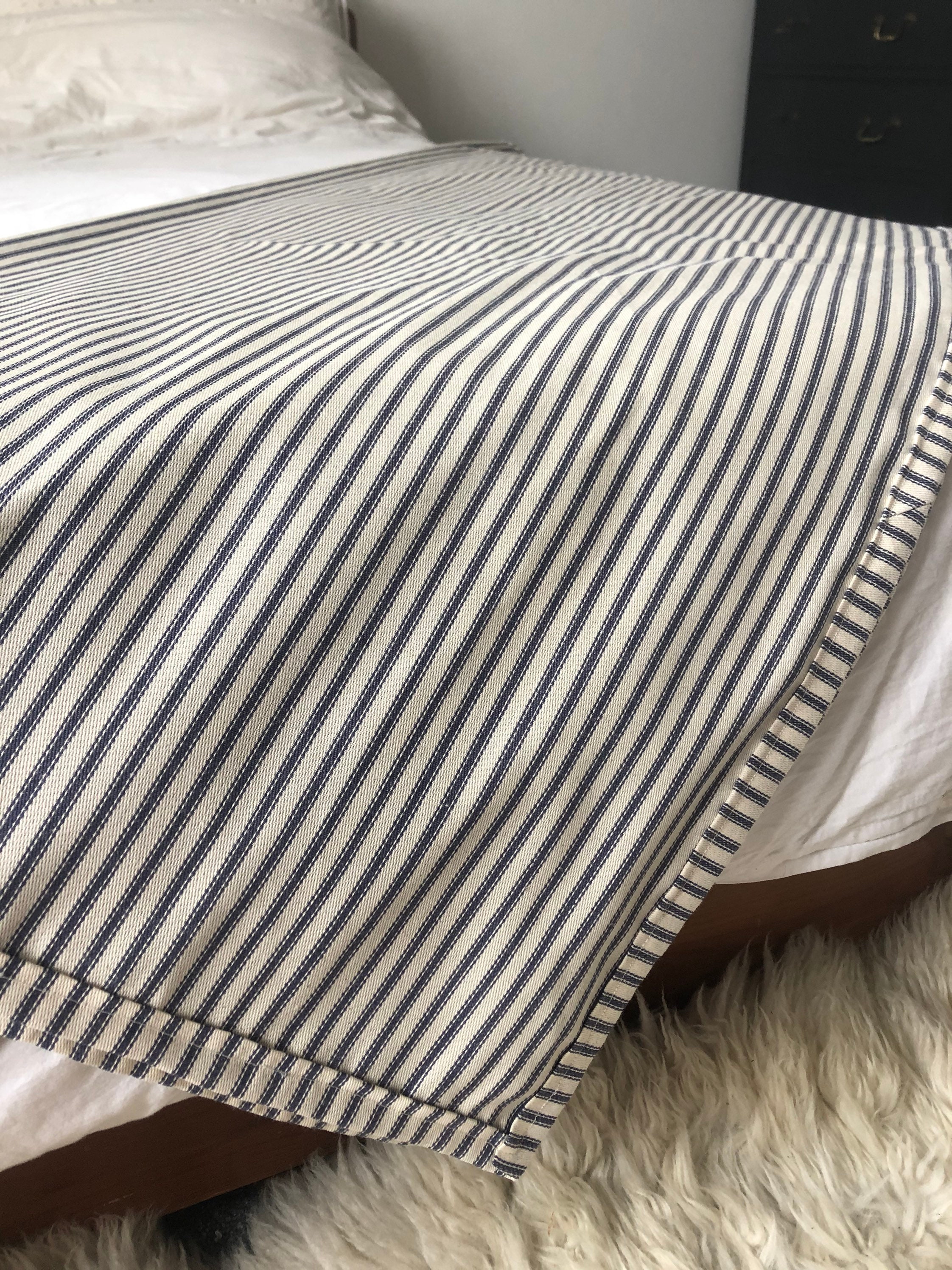 Navy Blue Throw Blanket - French Farmhouse Ticking Stripe - Vintage ...