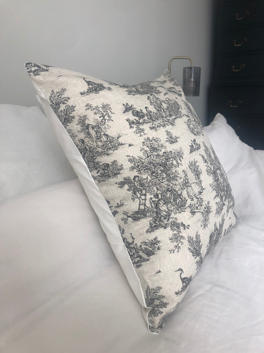 French Cushion Cover, French Country Pillows, Grey Toile De Jouy ...