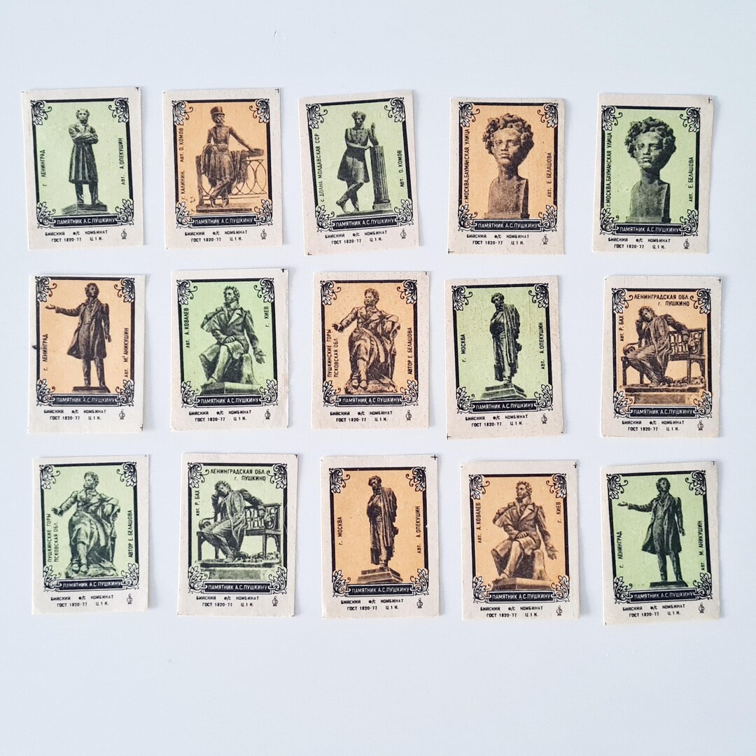 Soviet Match Label Set, Series - Monuments to Pushkin, Soviet ...