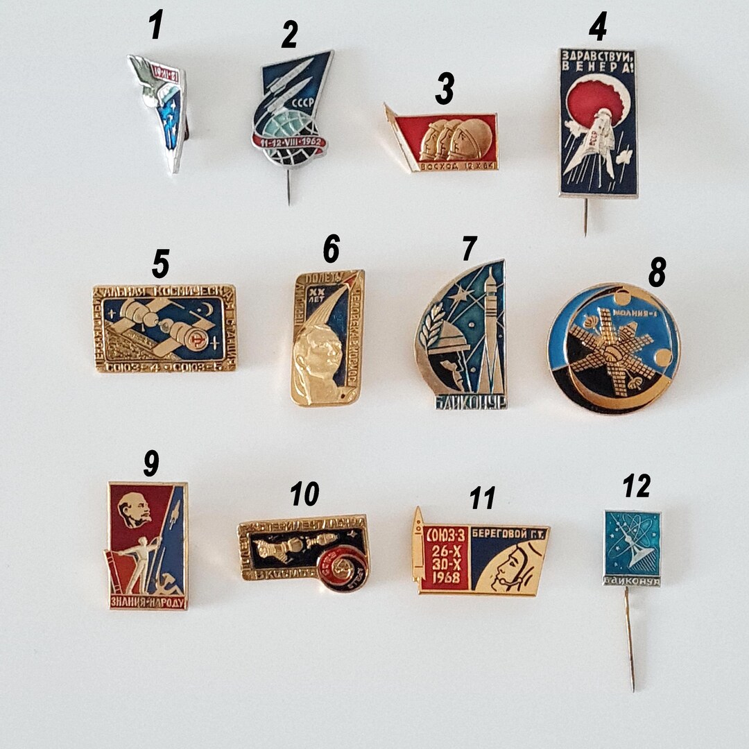 Vintage Soviet Cosmos Pins | USSR Enamel Badges | USSR Space Race ...