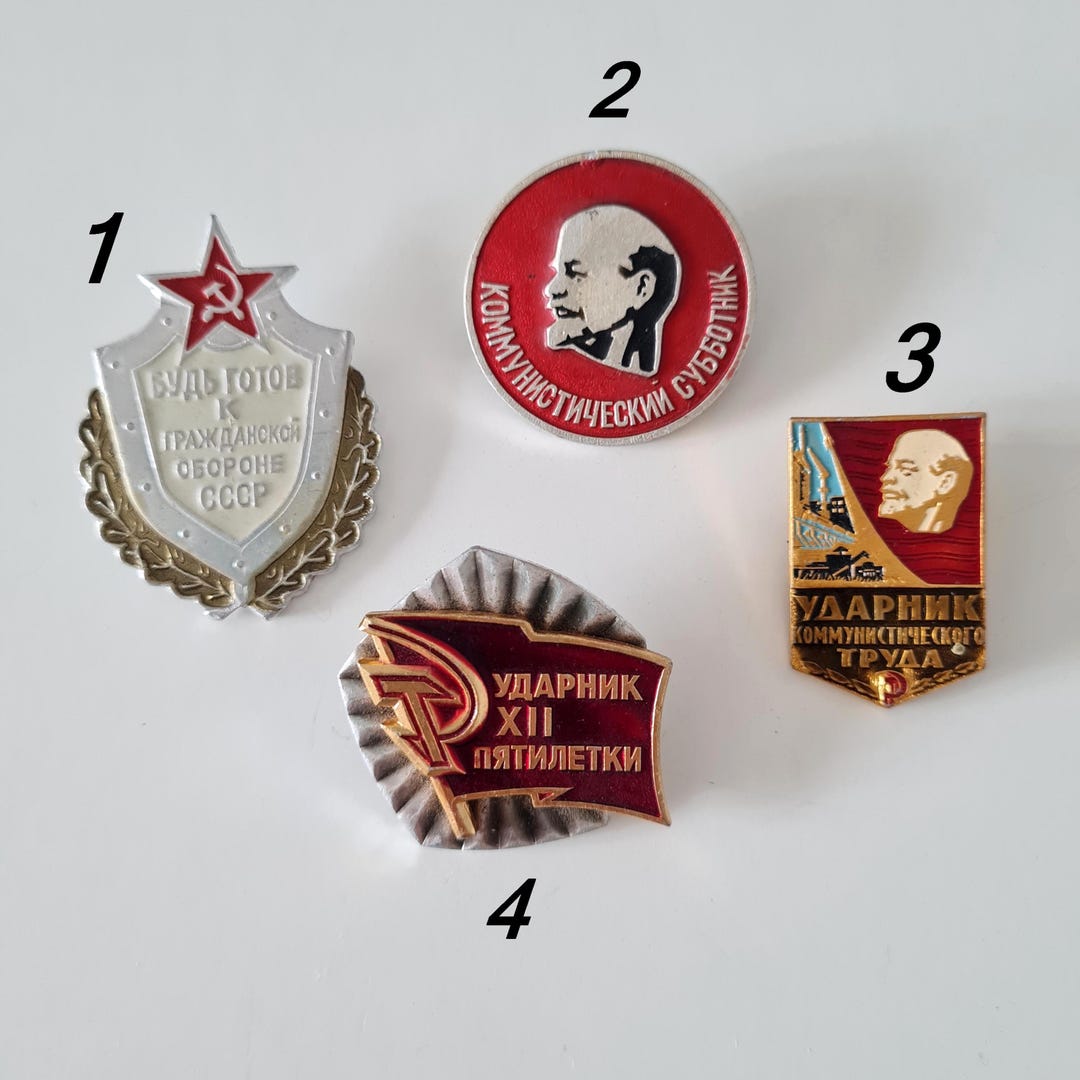Set of Soviet vintage patriotic badges, Lenin, USSR enamel pin badge ...