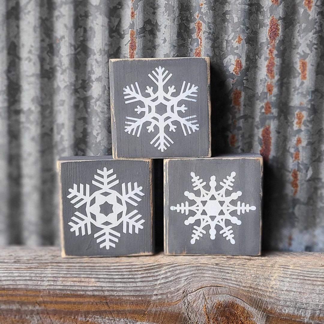 Rustic Snowflake Wood Blocks: Reclaimed Christmas Decor (set of 3) - Etsy